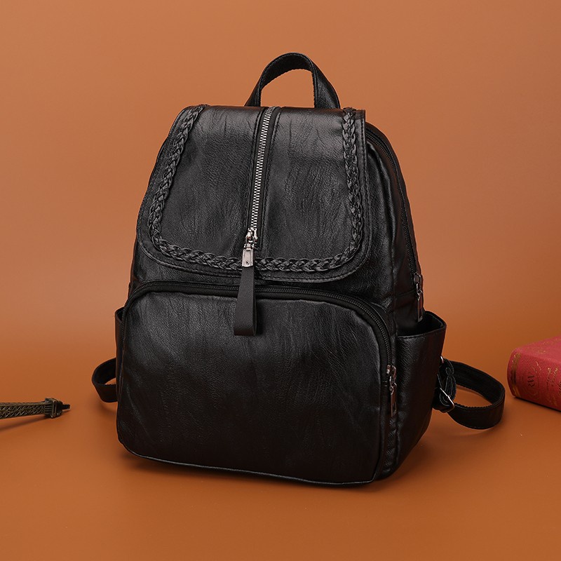 Fashion Versatile Backpack PU Soft Leather Texture Simple Commuter Bag ...