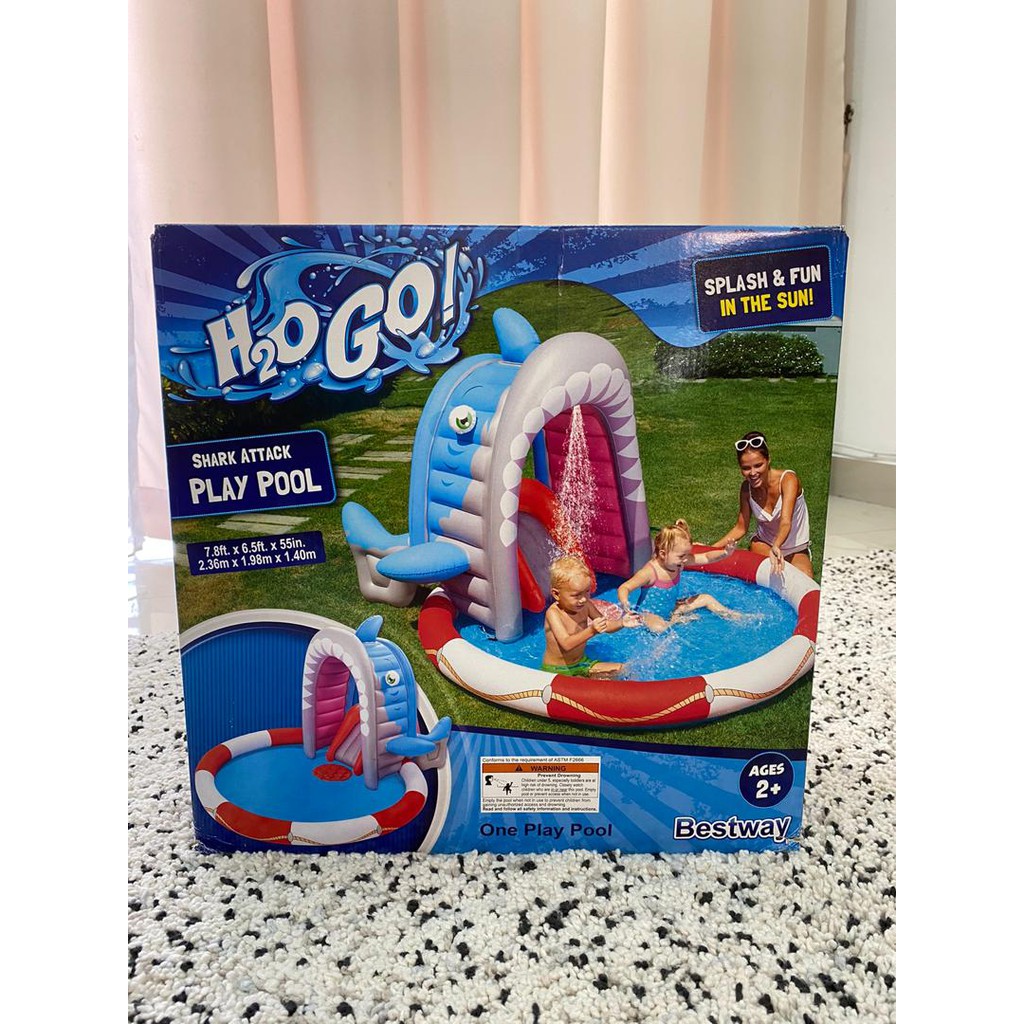 READY STOCK BESTWAY INFLATABLE POOL SHARK WITH SLIDE AND WATER SPRAY ...