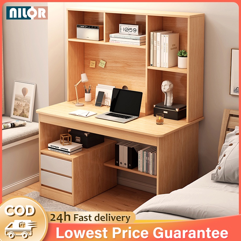 NR Meja Belajar Study Table With Book Shelf Office Computer Desk With ...