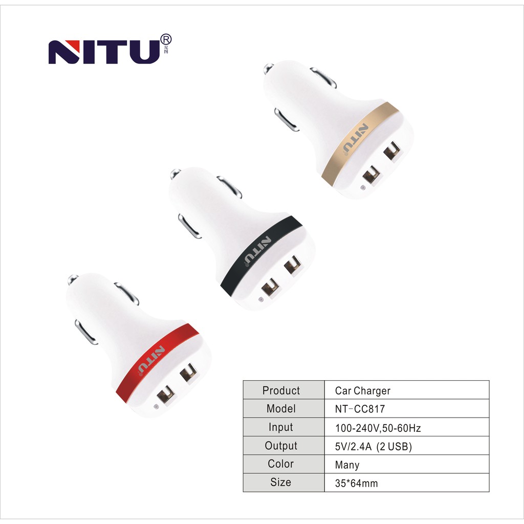 11.11 SALE 100% ORIGINAL NITU NT-CC817 DUAL PORT CAR CHARGER 2.4A WITH ...