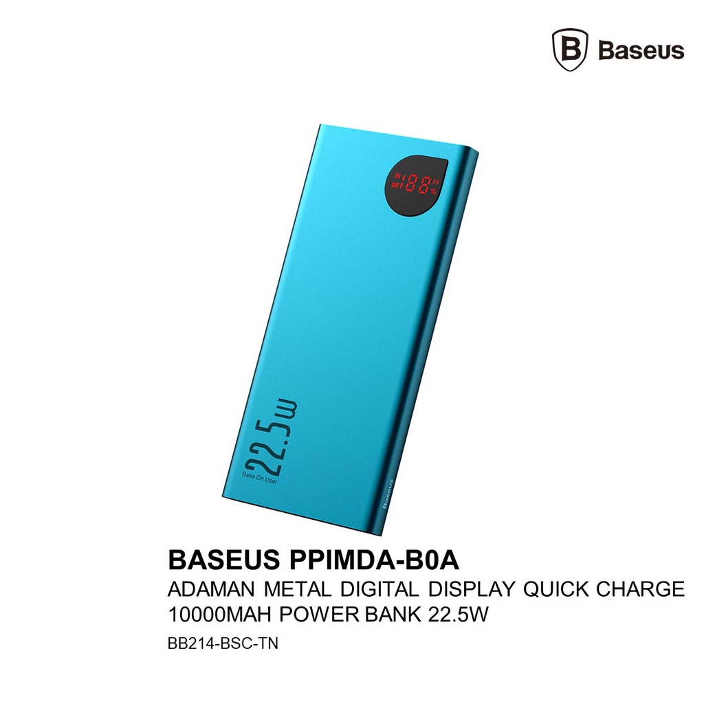 BASEUS PPIMDA-B0A ADAMAN METAL DIGITAL DISPLAY QUICK CHARGE 10000MAH POWER BANK 22.5W | Shopee ...