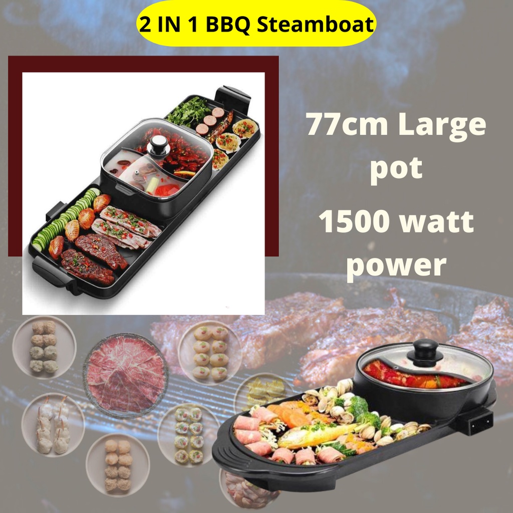 5Years Warranty 👑 BBQ Pot Korean 2 in 1 BBQ Steamboat And Grill 77cm ...
