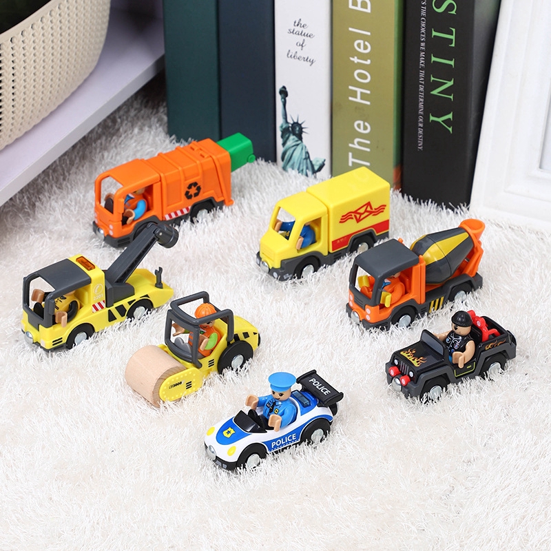 Plastic inertia police car, engineering car, trailer with villain ...