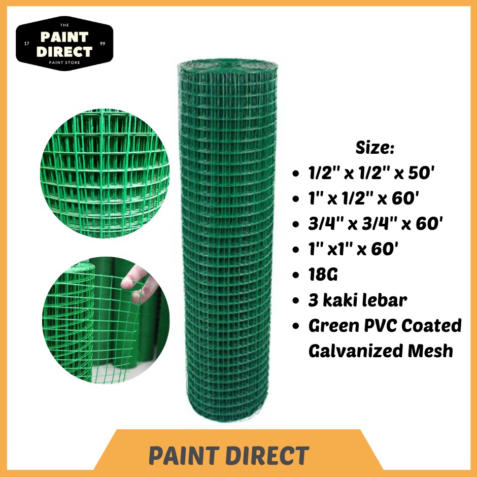 3FT x 60FT & 50FT JARING HIJAU BESI / Green PVC Coated Galvanized BRC ...