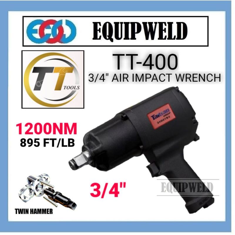 TUTA TT-400 3/4" DRIVE AIR PNEUMATIC IMPACT WRENCH TWIN HAMMER 1200NM 895 FT-LB (HEAVY DUTY ...
