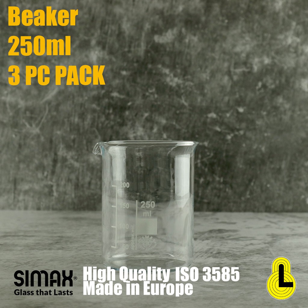 Beaker Borosilicate Glass, low form, with spout, 250ml, 3 pcs/pack, Simax | Shopee Malaysia