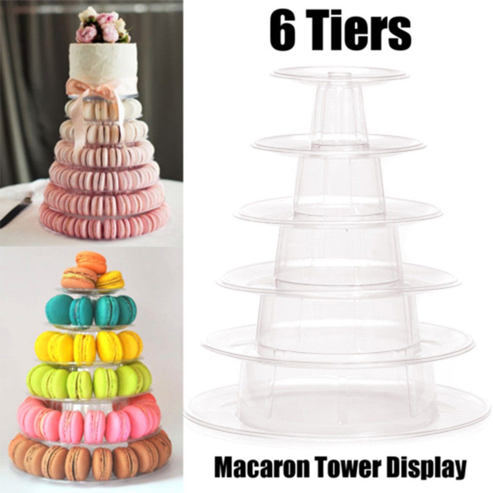 6 Tier Round Macaron Tower Cake Stand PVC Tray Display Rack for Wedding ...