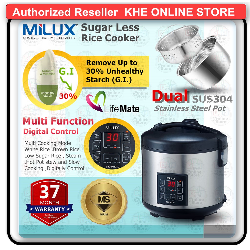 Milux Healthy Sugarless 1.8L Stainless Steel Inner Pot Digital Jar Rice ...