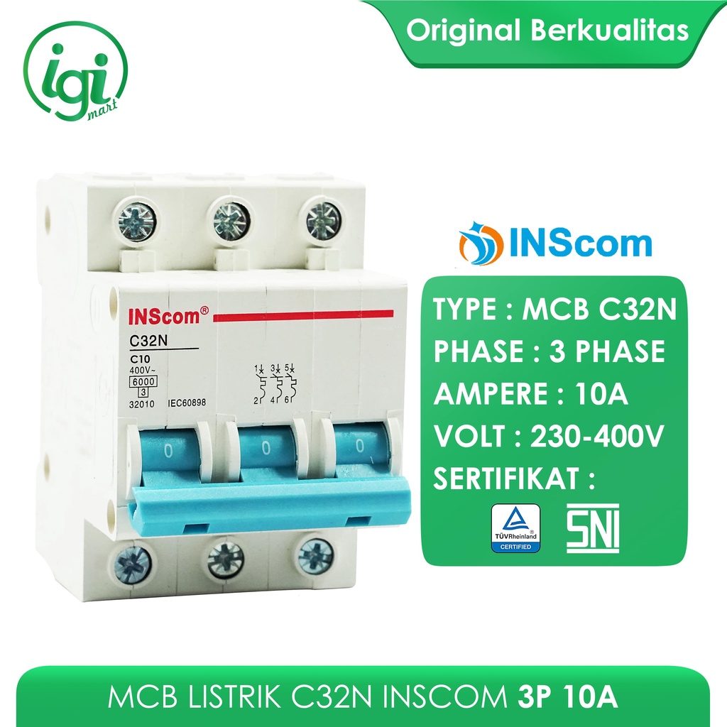 Inscom C32N 3P 10A Electric MCB/3-POLE 3-PHASE MINI CIRCUIT BREAKER ...