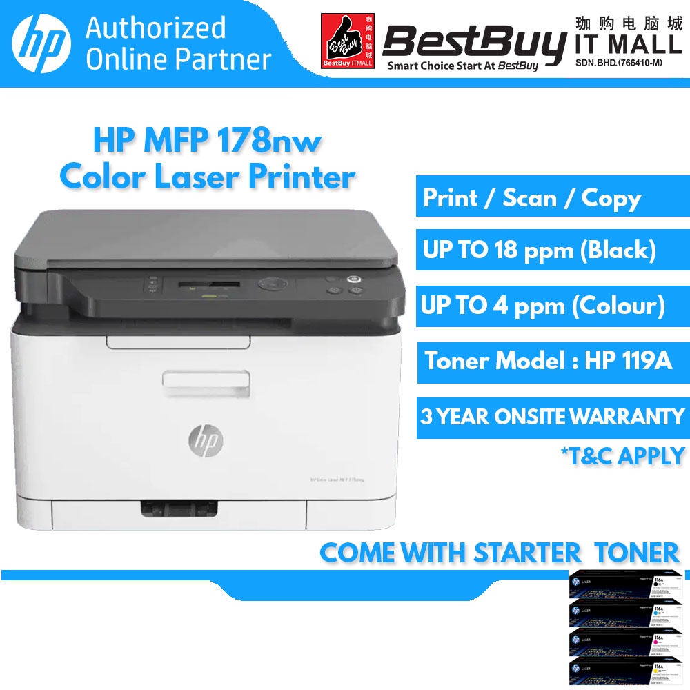 HP 178NW Color Laser Jet MFP All In One Printer | Shopee Malaysia