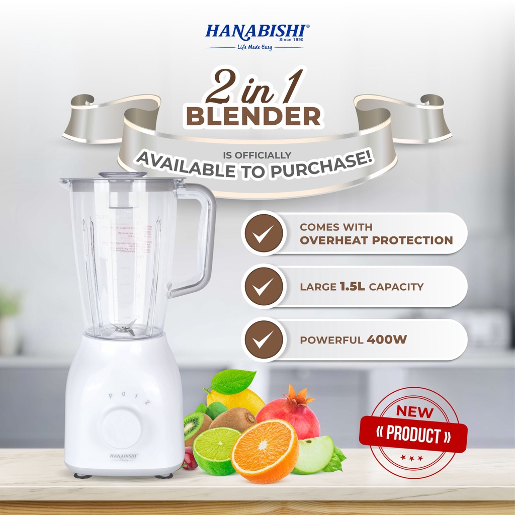 Hanabishi 2 in 1 Blender 1.5L HA3268B | Shopee Malaysia