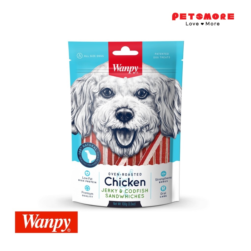 WANPY Chicken Jerky & Codfish Sandwich Dog Treats (100g) | Shopee Malaysia
