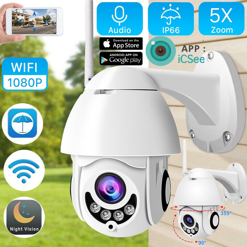 1080P Wifi IP Camera Outdoor 360° PTZ 5X Optical Zoom Night Vision IR ...