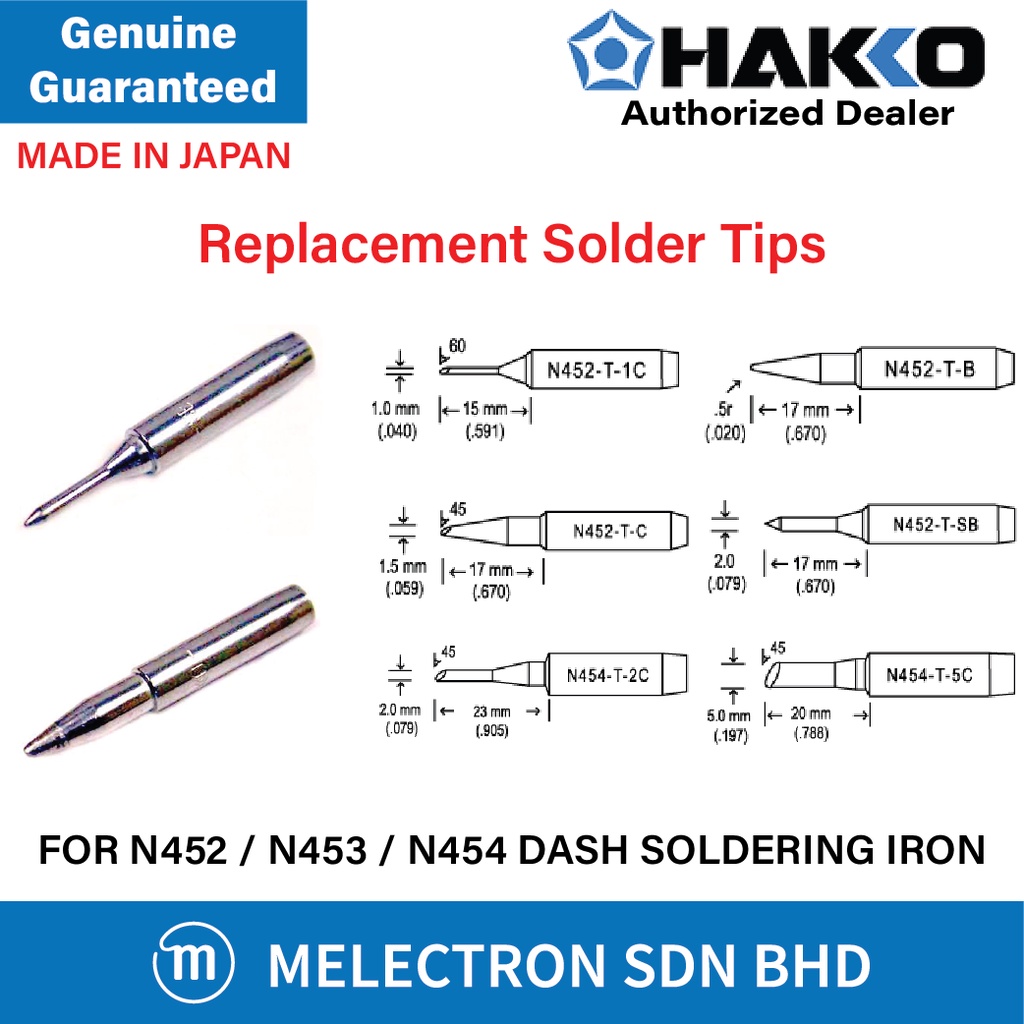 HAKKO N452 / N453 / N454 Dash Soldering Replacement Solder Tips ...