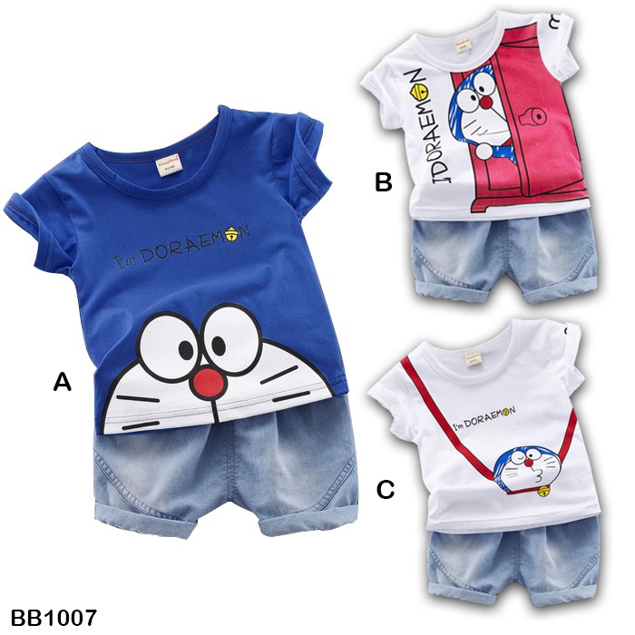 Doraemon Cartoon Summer Boys Shirt With Jean Short Pants (Clothes Set ...