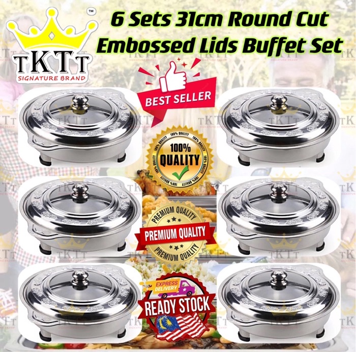 TKTT ™️ 6 Set 31cm Embossed Glass Stainless Steel Buffet Set Catering ...