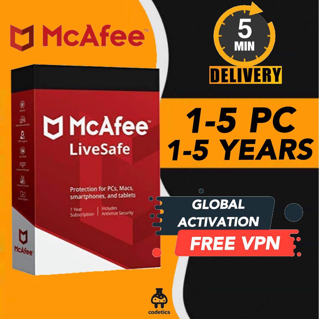McAfee Livesafe Latest Version Antivirus License 1 - 5 YEARS ORIGINAL ...