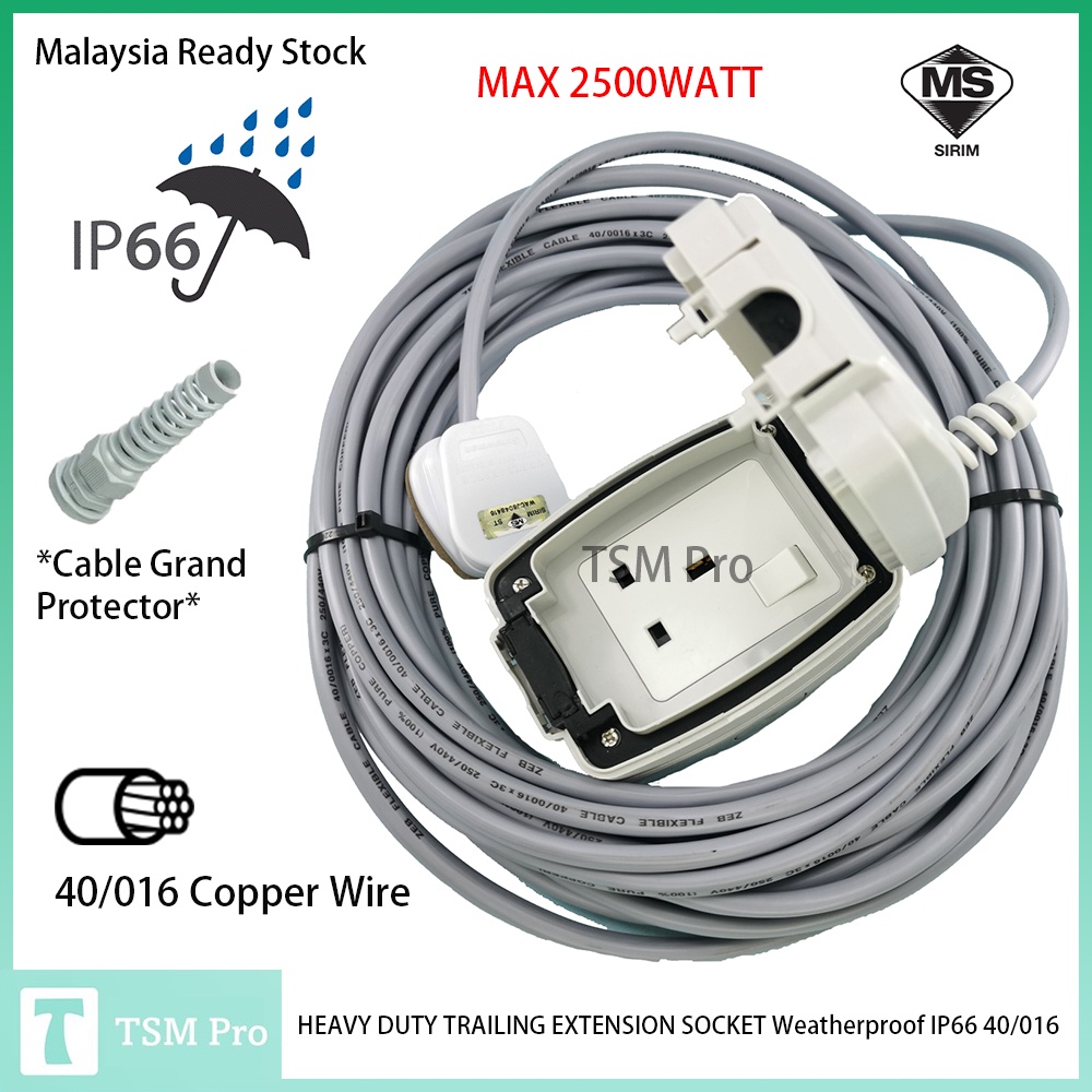 HEAVY DUTY TRAILING EXTENSION SOCKET Weatherproof IP66 40/016 with ...