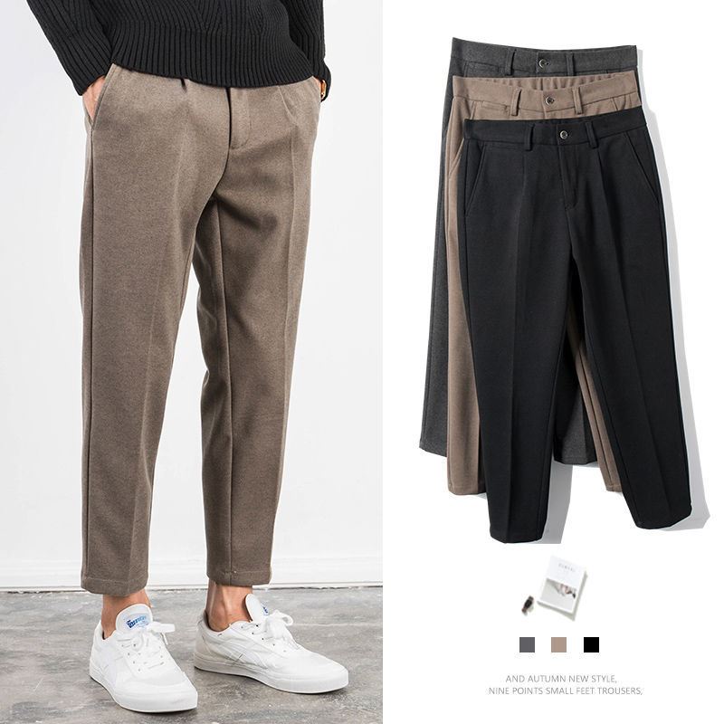 New autumn and winter tweed pants men's straight casual pants men's ...
