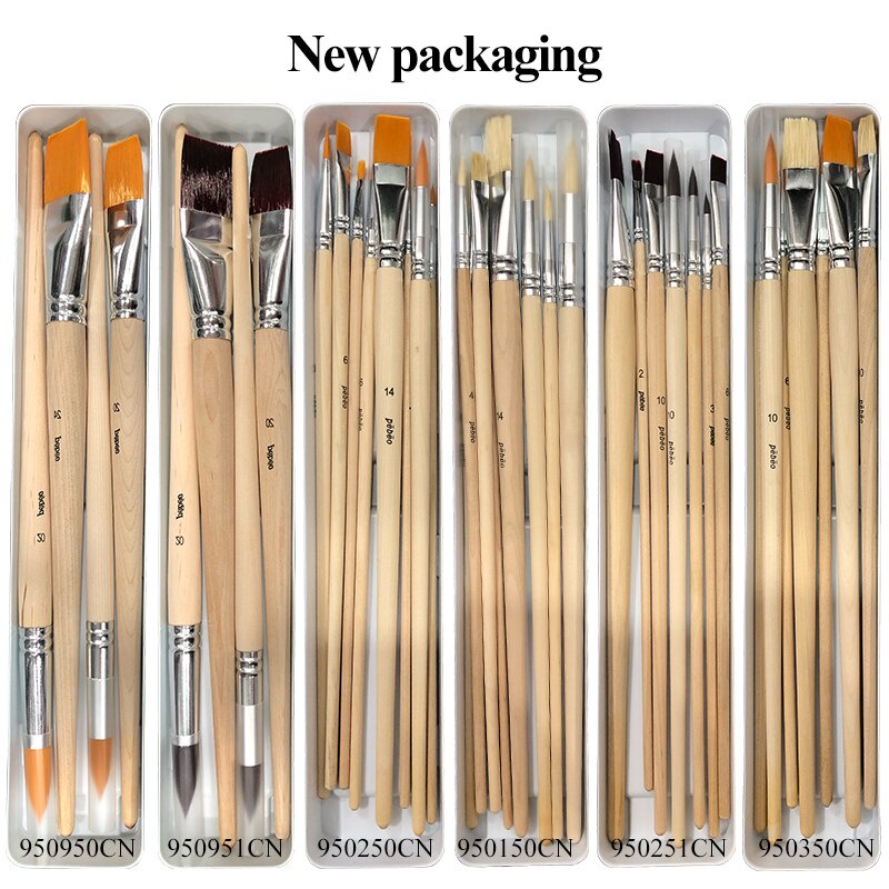 Pebeo Wood Color Long Pole Nylon/Bristles Brush 4/8pcs Watercolor ...
