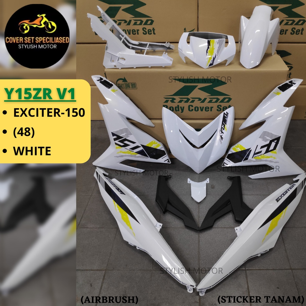 (STICKER TANAM/AIRBRUSH) RAPIDO COVER SET Y15ZR V1/V2 EXCITER-150 (48) WHITE | Shopee Malaysia