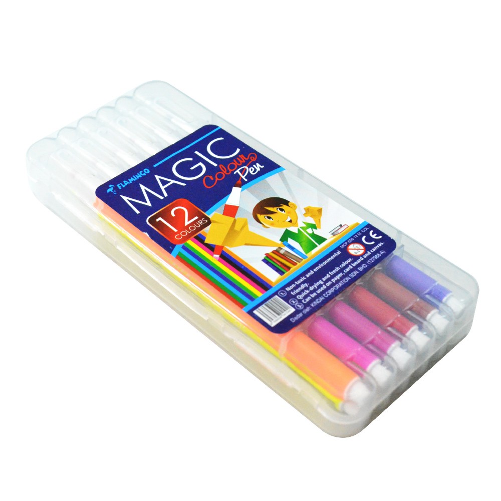 Flamingo Non Toxic Magic Colour Pen 12 Colours Set | Shopee Malaysia