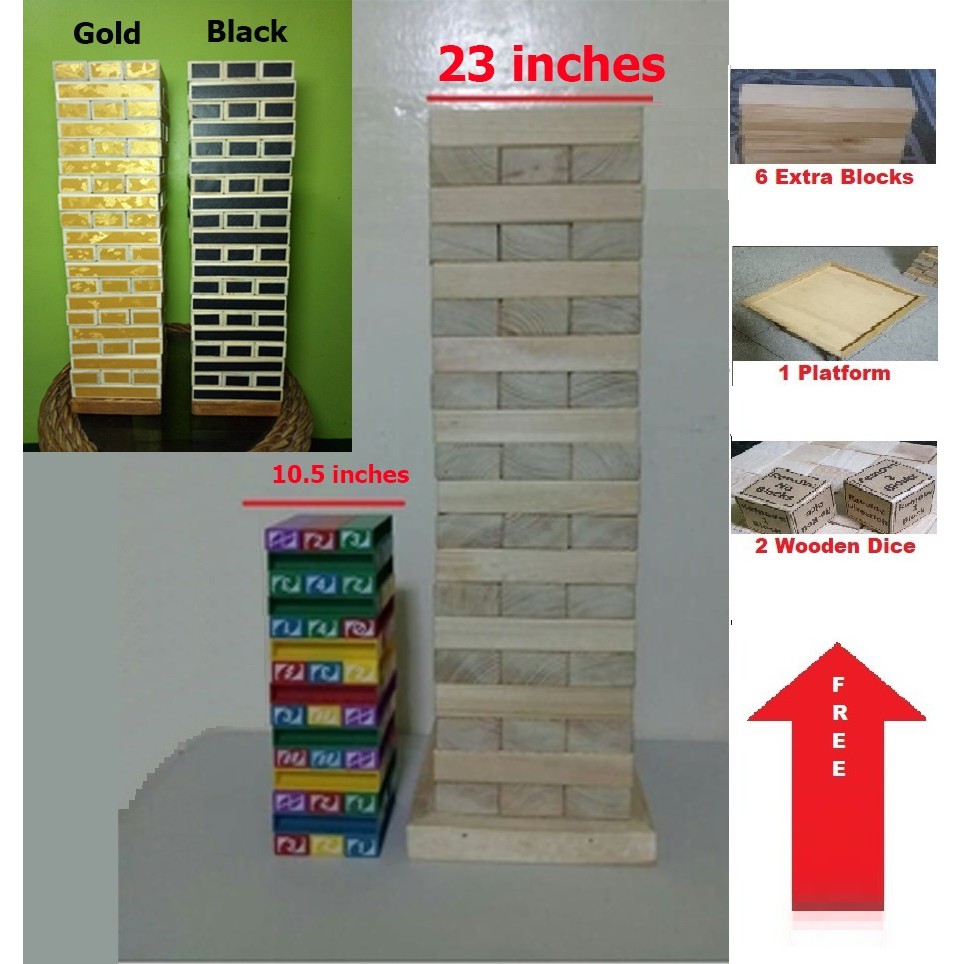Giant Tower Block Game LARGE 23" - 60 pcs (Stacks up to 4+ feet ...