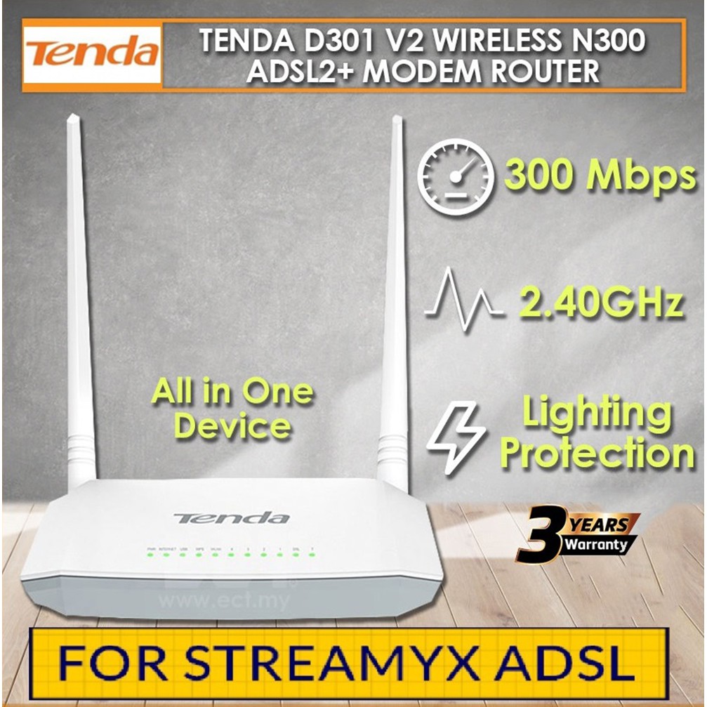 Official Tenda D301 V2 Wireless N300 300MBPS ADSL2+ Modem WiFi Router ...