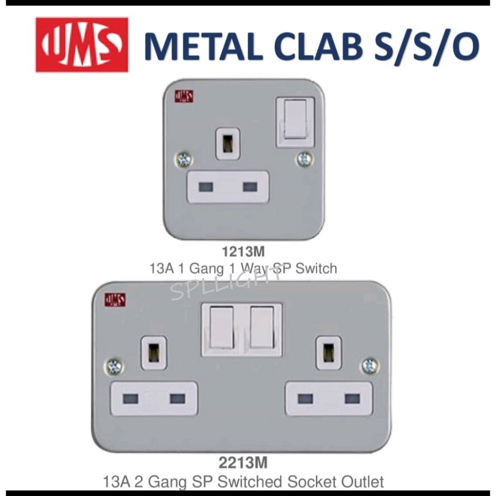 (SIRIM)UMS Metal Clad Switch Socket Outlet 13A 1213M/ 2213M 13A x 2G | Shopee Malaysia