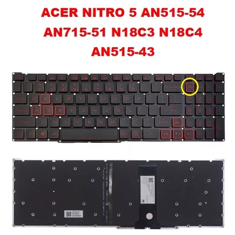 ACER NITRO 5 AN515-54 AN715-51 N18C3 N18C4 AN515-43 Laptop Keyboard ...