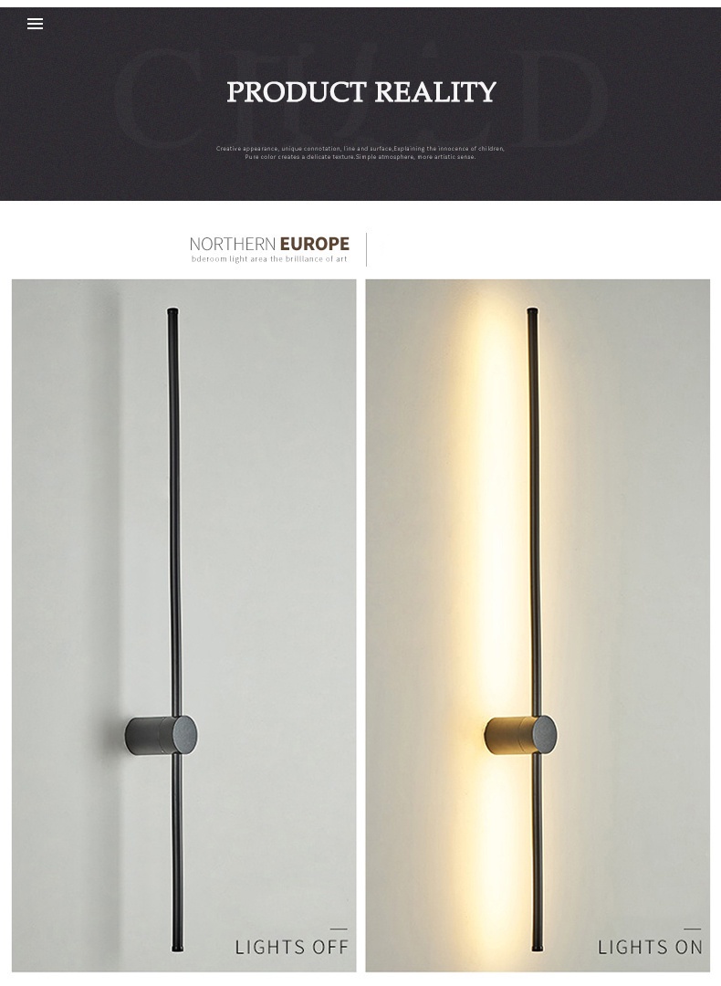 LED wall lamp modern black line sconce rotated 360° simple living room ...