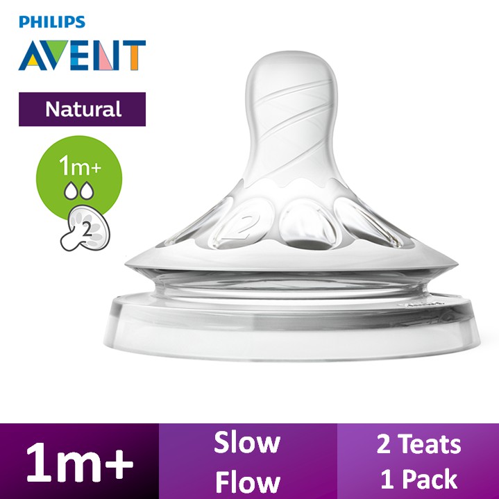 Philips Avent Natural Nipple Baby Teat (Slow Flow 1m+ x 2 pcs) SCF652 ...