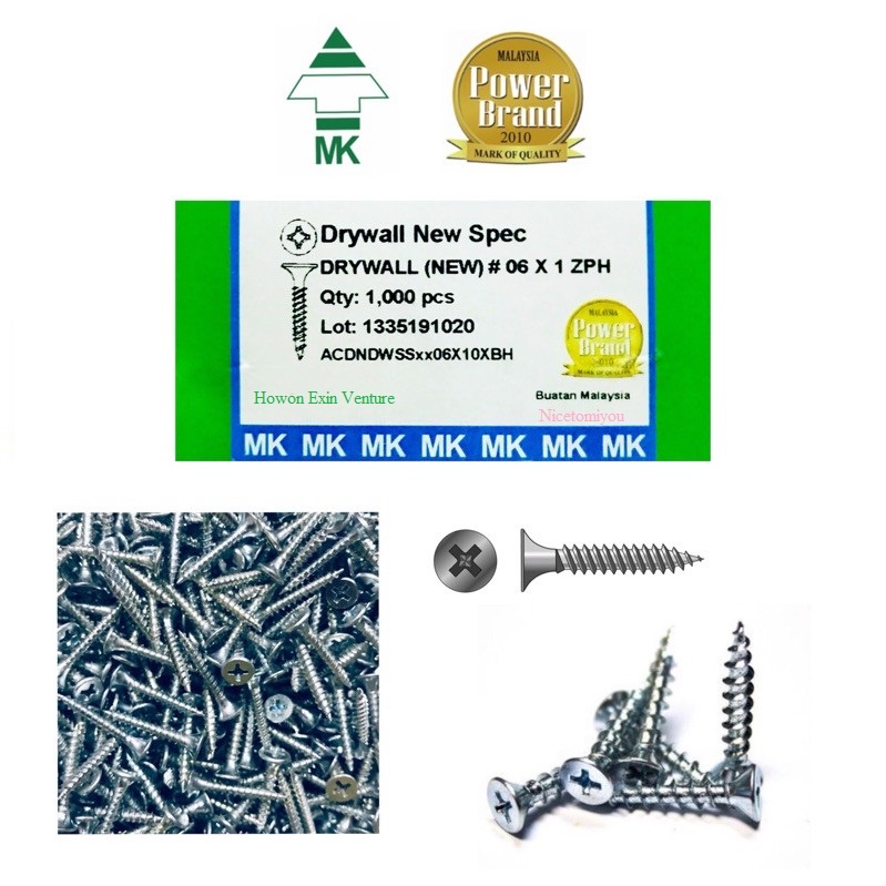 MK DRYWALL SCREW GPH 6 X 3/4" 1" 1 1/4" 1 1/2" 2" 2 1/2" - BOX | Shopee ...