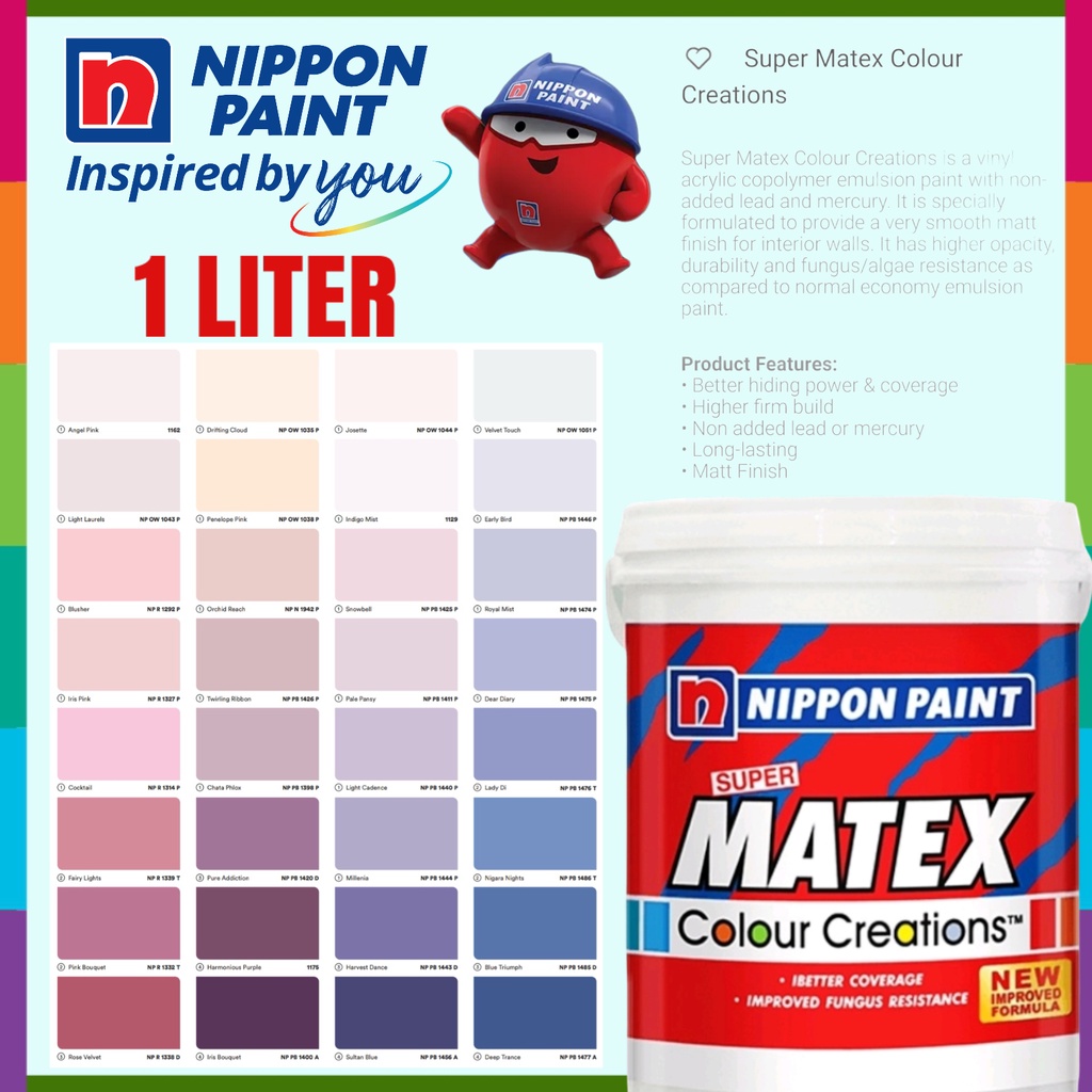 🔥 FOC FREE GIFT 🔥1L NIPPON MATEX MATT FINISH COLOUR CREATIONS /CAT ...
