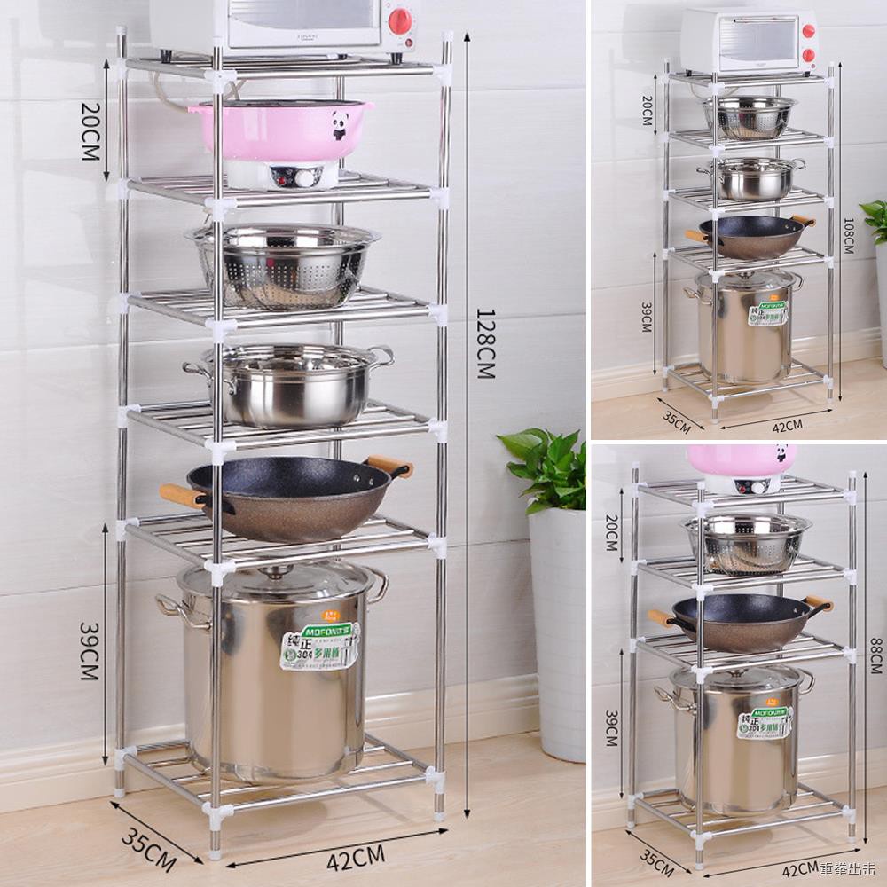 GL_ 6 Layers Stainless Steel Multi-Function Pot Rack 多功能不锈钢带轮厨房置物架 Rak ...
