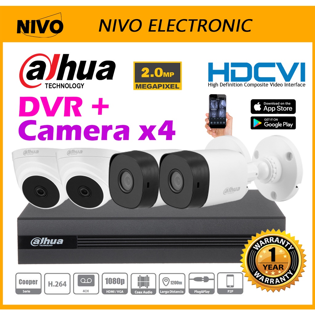 DAHUA 4-CHANNEL 2.0MP Package set Full HD CCTV 2MP 4CH DVR + CAMERA X4 ...