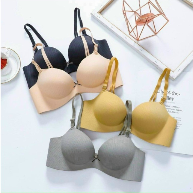 Fla82 High-Quality Thick Padded Rubber Bra With Stripe Bow Tie | Shopee ...