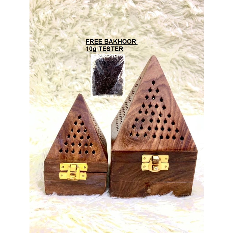 PYRAMID WOODEN MABKHARA (Free Bakhoor 10g Tester) Incense Burner (3&4 ...