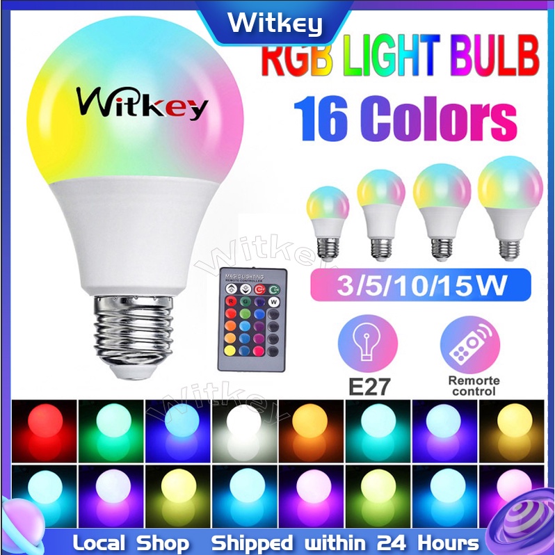 RGB Lights Bulbs E27 LED Bulb 3W/5W/10W/15W 16 Colors Discolored Bulbs ...