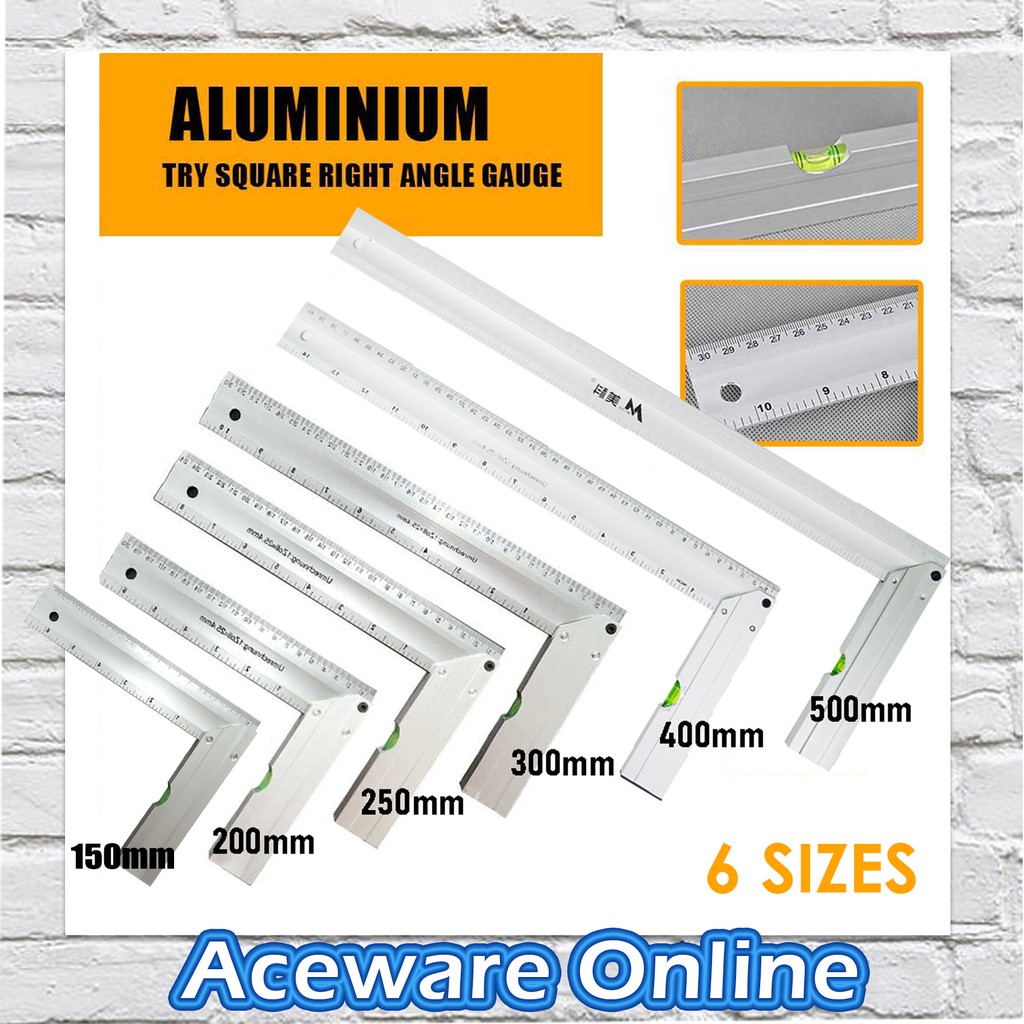 ALUMINIUM TRY SQUARE RIGHT ANGLE GAUGE 150/200/250/300/400/500MM WITH ...