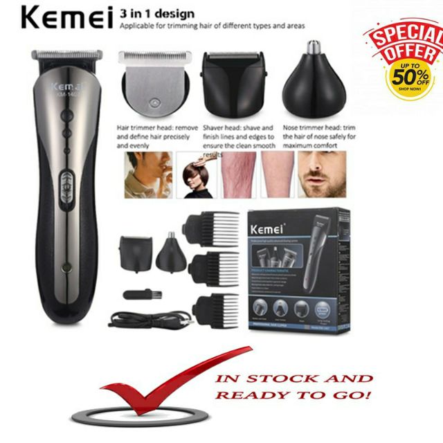 KEMEI KM-1407 3 In 1 Electric Hair Clipper Trimmer Shaver Groomer Men Pencukur Misai Janggut ...