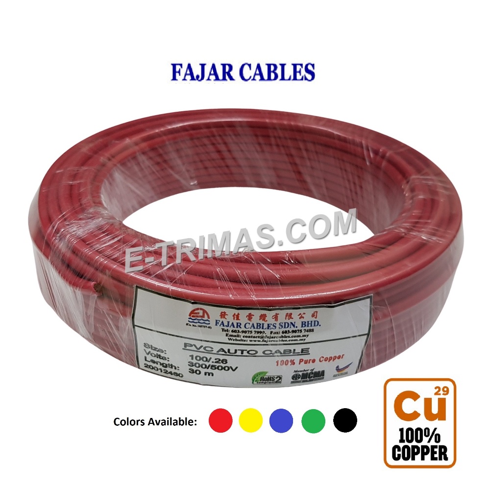 ORIGINAL Fajar Cables Pure Copper Auto Wire Car Lori Automotive Cable 35 44 65 100 (30M ...
