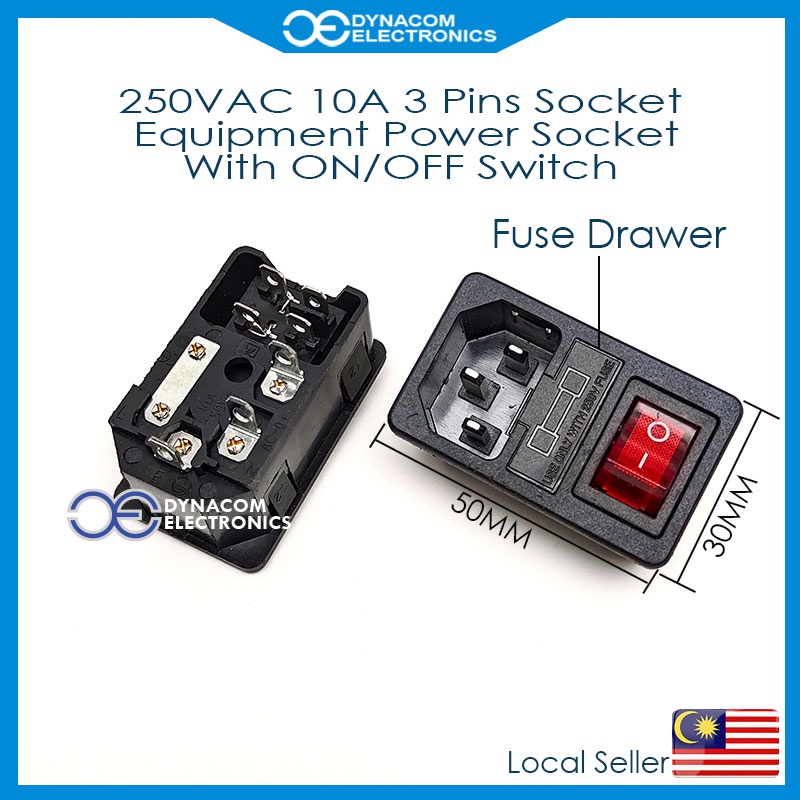 250VAC 10A 3 Pins Socket IEC320 C14 Equipment Power Plug Switch Socket [Soket Perkakas] | Shopee ...