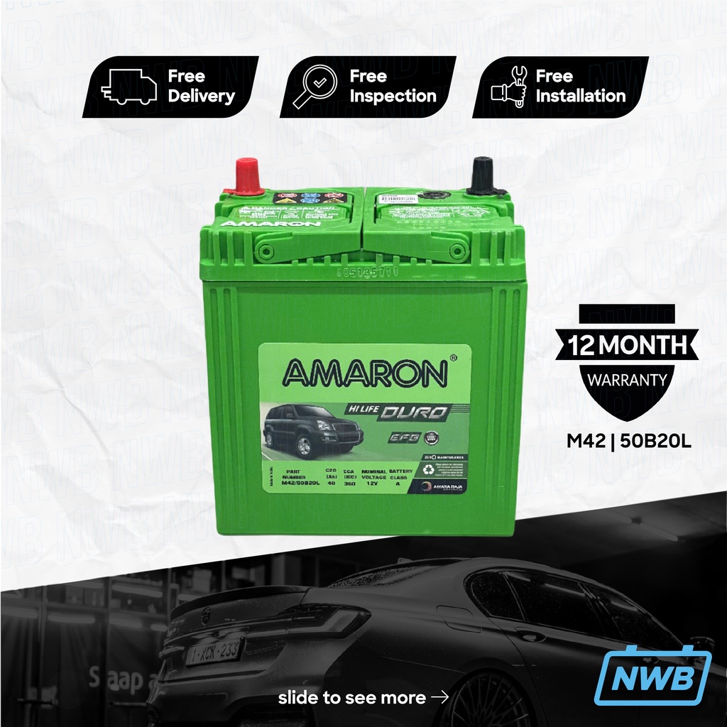 Amaron M42 M-42 M42 Bateri Kereta 50B20L EFB High Spec For Start Stop Vehicle Car Battery Myvi ...