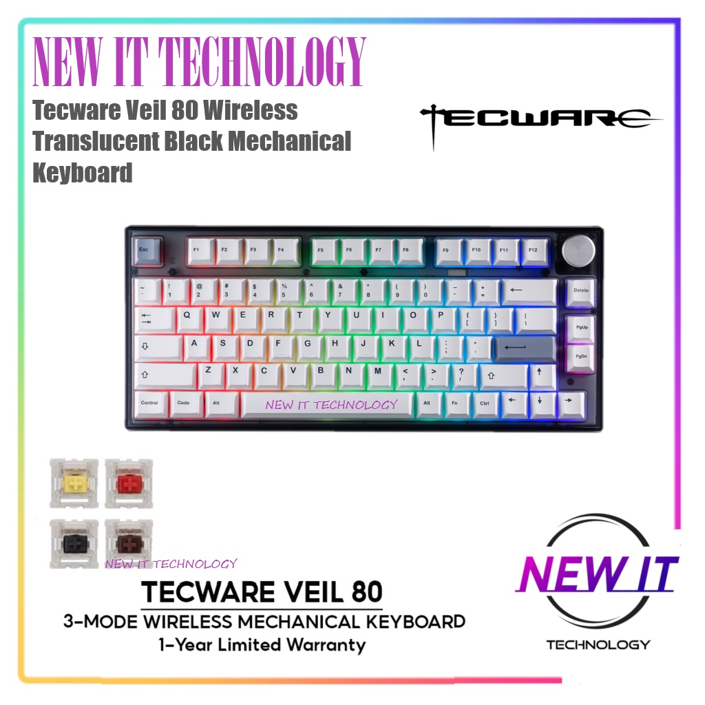 Tecware Veil 80 Wireless Translucent Black RGB Mechanical Keyboard ...