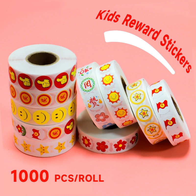 1000pcs/Roll New 1.5cm Round Kids Reward Stickers Kindergarten ...