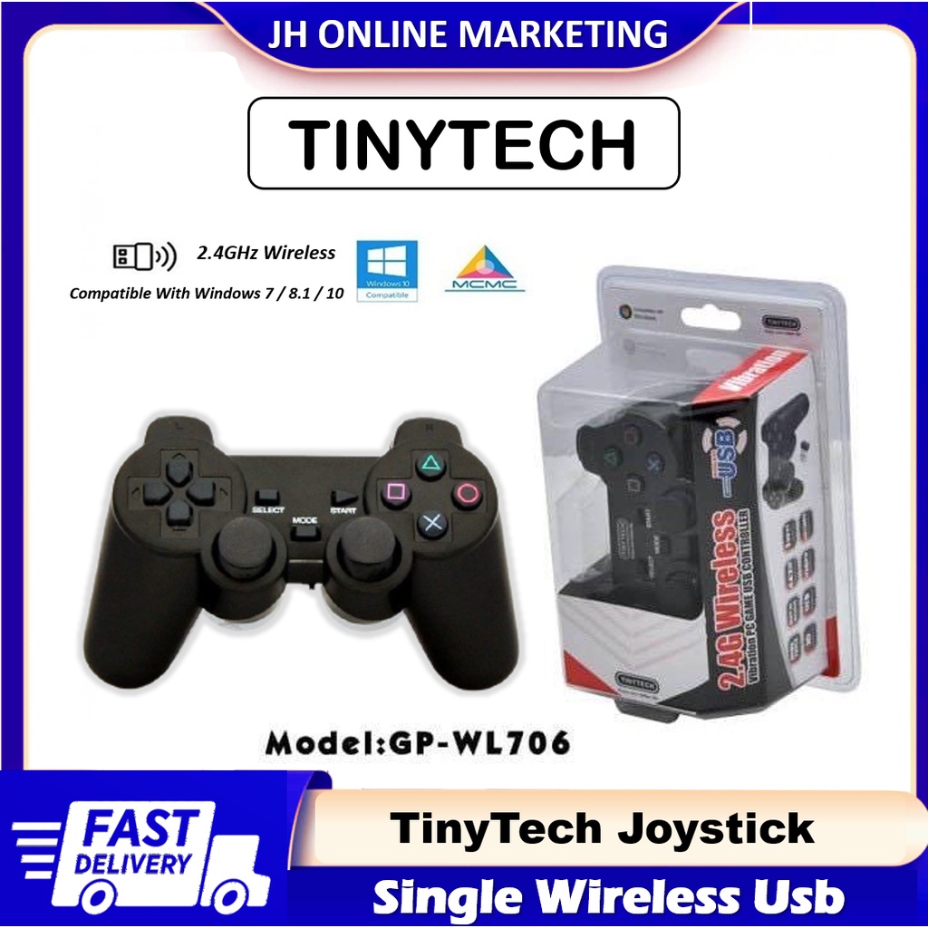 Tinytech GP-WL706 2.4GHz Wireless Vibration Gaming Joystick PC Game USB Joystick Controller For ...