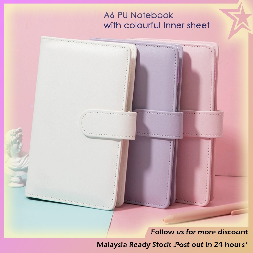 Ready Stock A6 Notebook Loose-leaf PU Cover Macaron with Color Inner ...