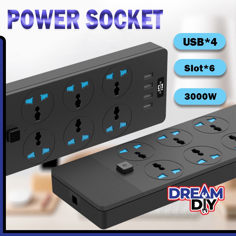 Dream DIY Extension Wire Plug Socket 6 Ports+4 USB Extension Socket ...