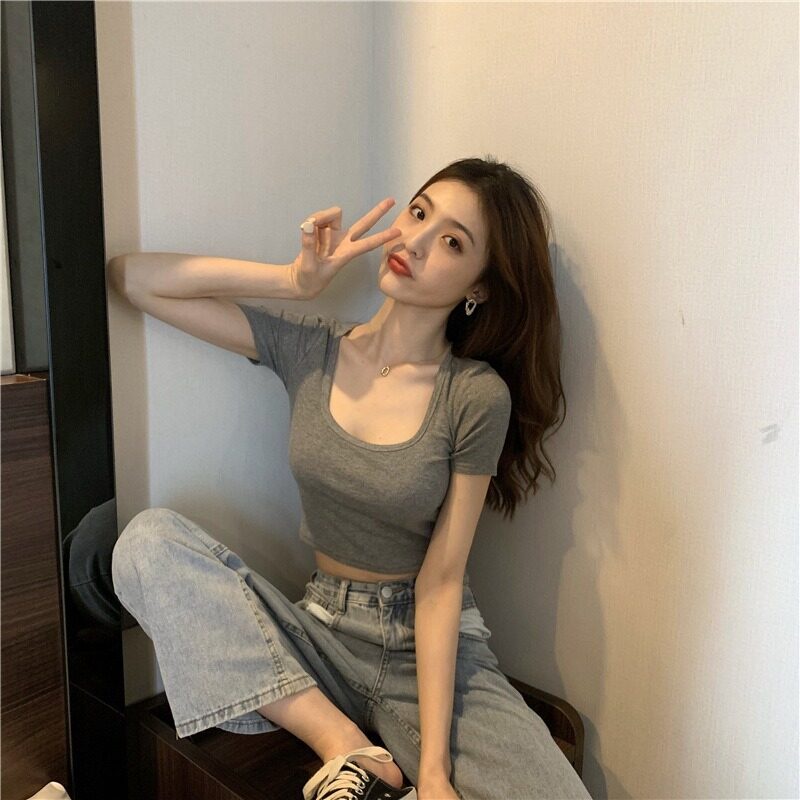 [Yddy] U-Neck Bottoming Shirt for Women 2023 Spring High Waist Short ...